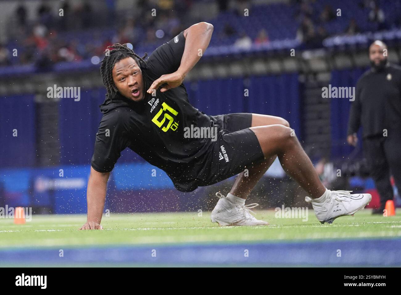 Mississippi defensive lineman Jared Ivey runs a drill at the NFL ...