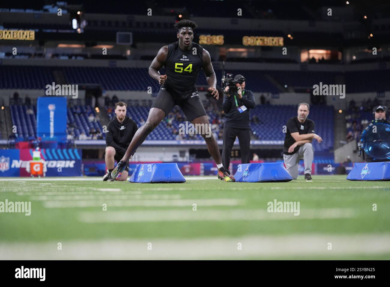 Minnesota defensive lineman Jah Joyner runs a drill at the NFL football ...