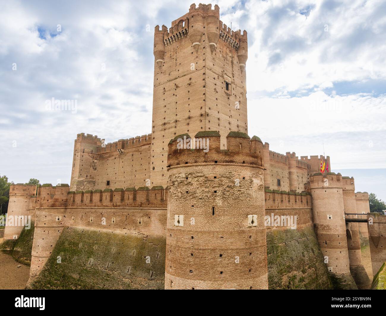 Angled view of Mota Castle, a medieval fortress with strong walls ...
