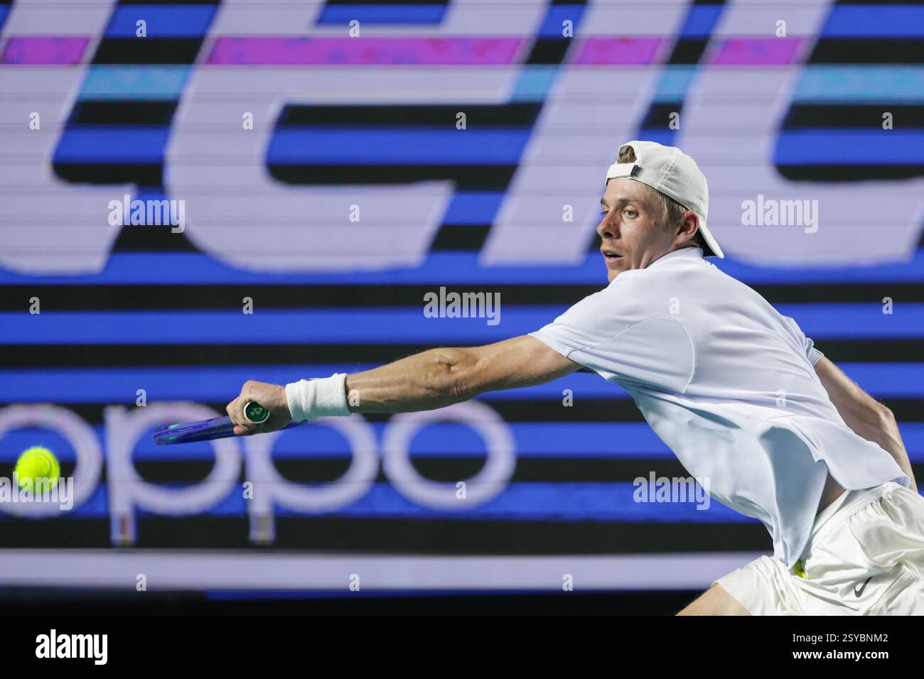 Acapulco, Mexico. 27th Feb, 2025. Denis Shapovalov of Canada hits a return during the singles ...