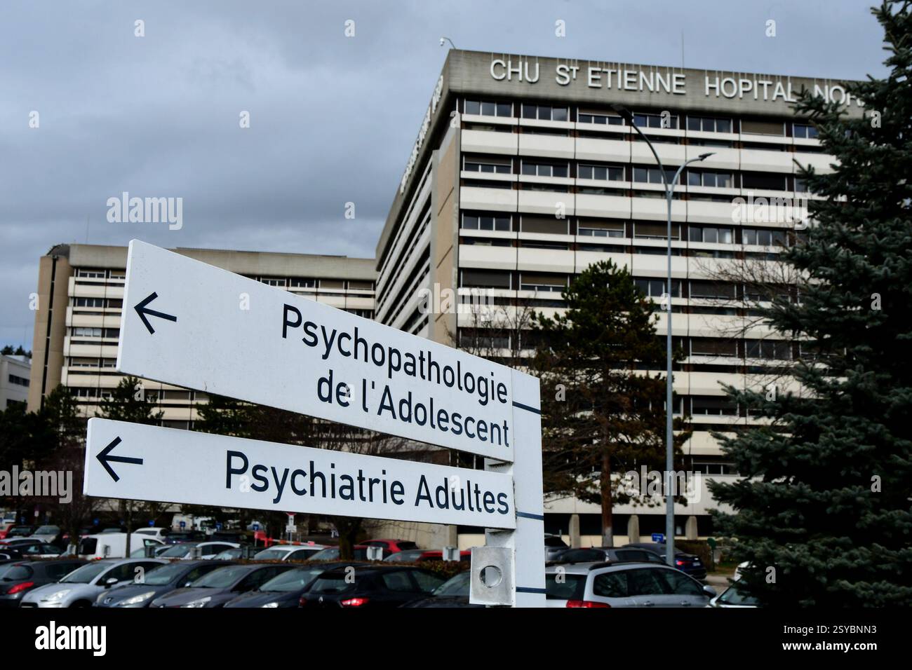 Psychiatry care sign at the Saint-Etienne University Hospital Stock ...