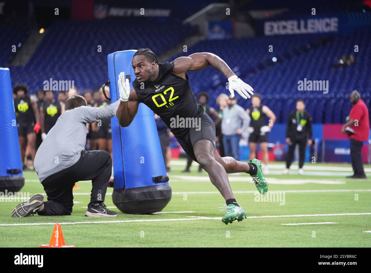 Oregon linebacker Jeffrey Bassa runs a drill at the NFL football ...