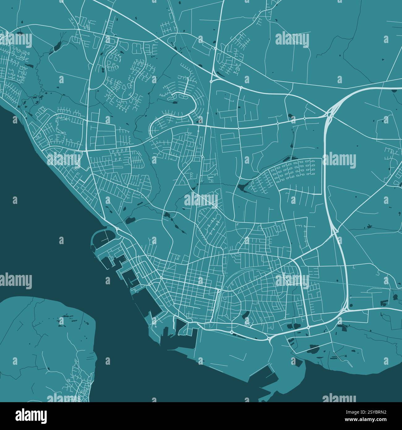 Blue Esbjerg map, Denmark. Vector city streetmap, municipality area ...