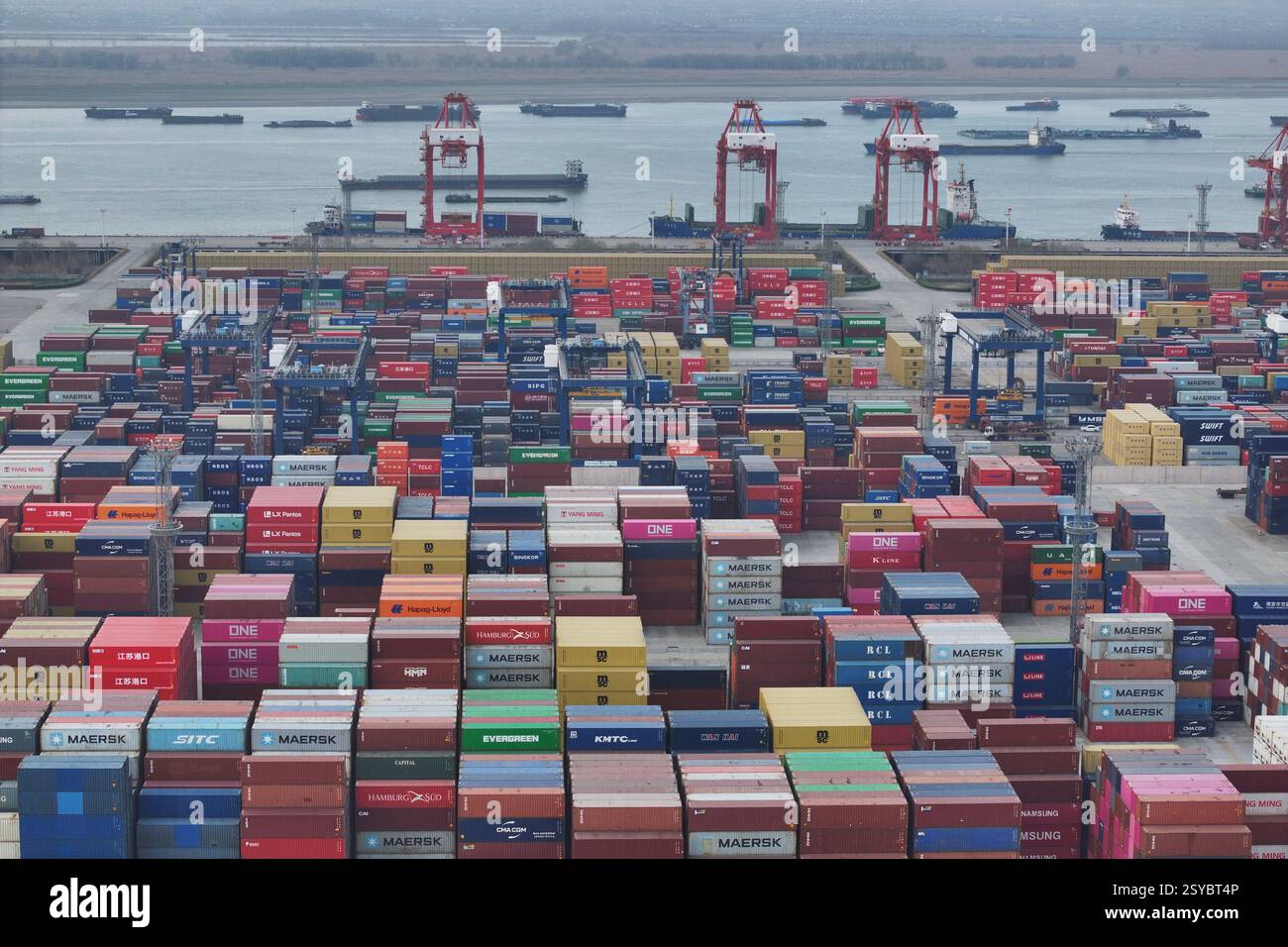 Nanjing, China. 28th Feb, 2025. Containers are stacked at the Longtan ...