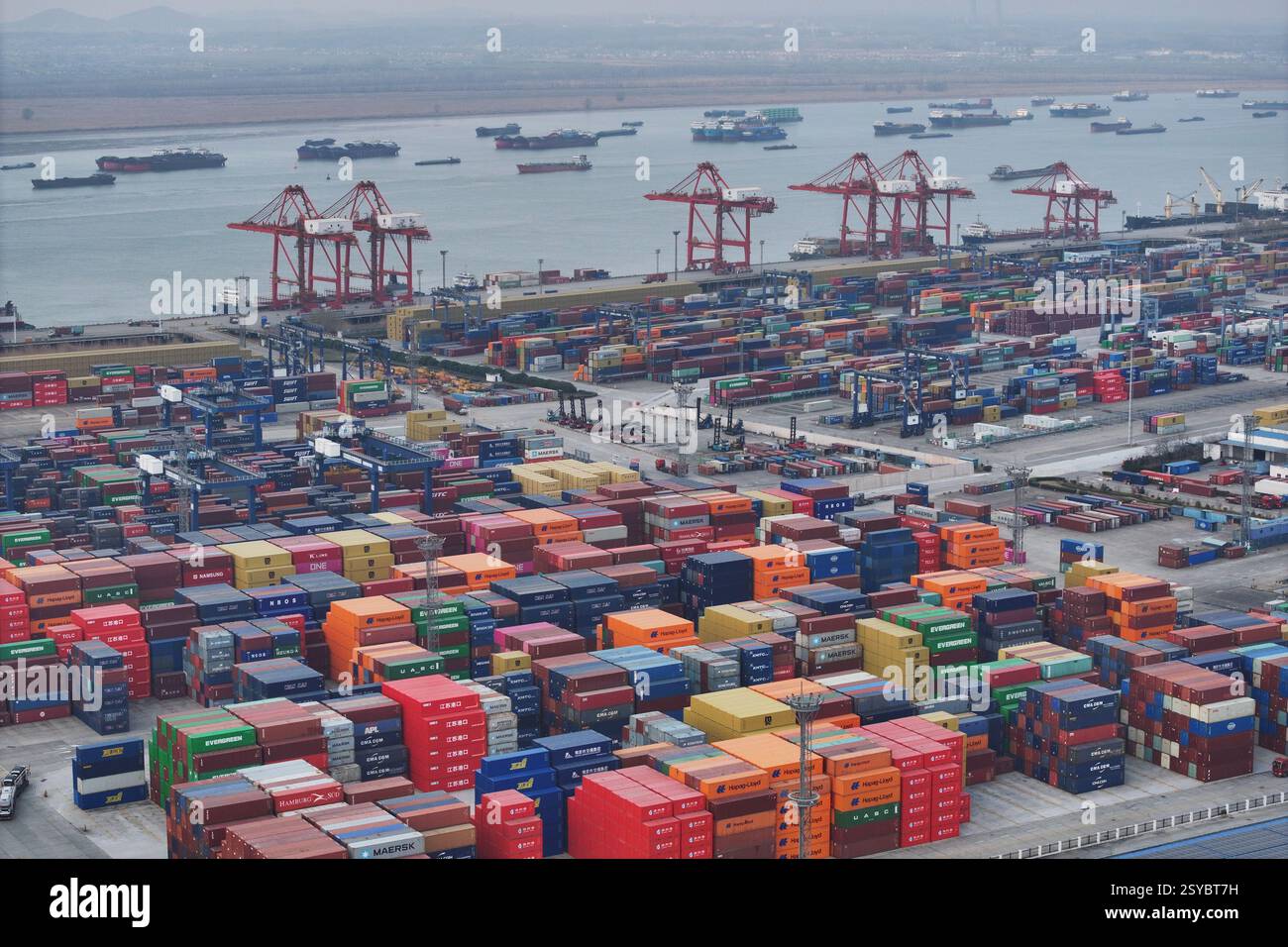 Containers are stacked at the Longtan Container Terminal of Nanjing ...