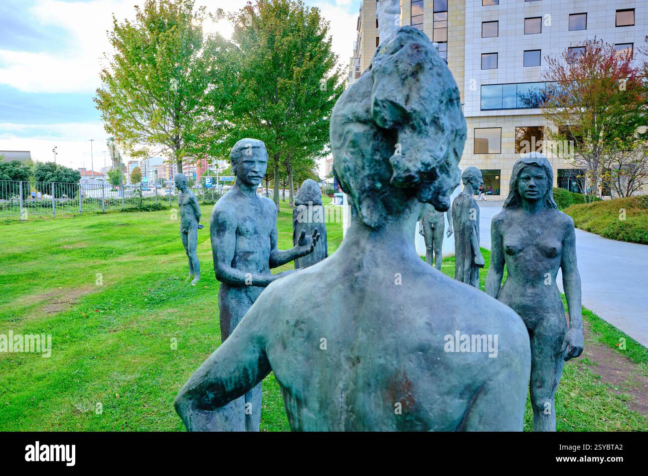 Bronze statues representing citizens escaping the fire of santander in ...
