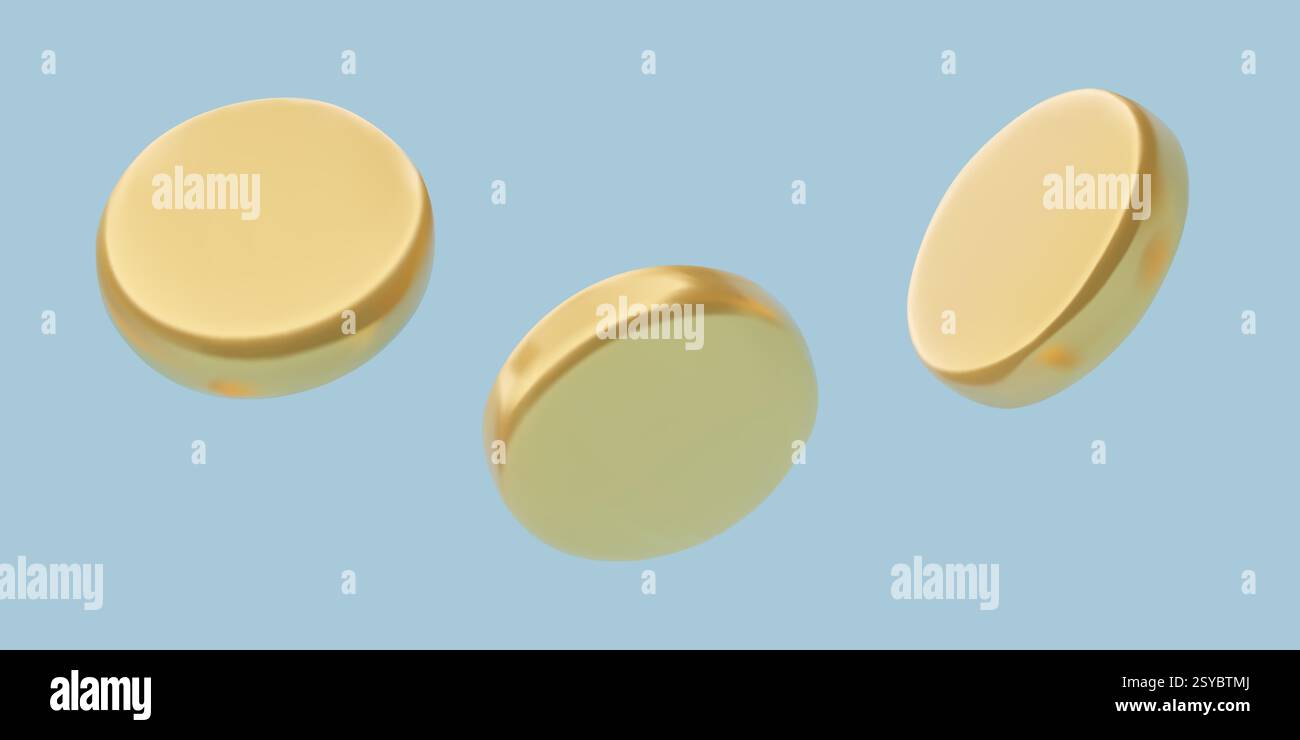 Minimal 3d gold coins set flying in different positions three ...