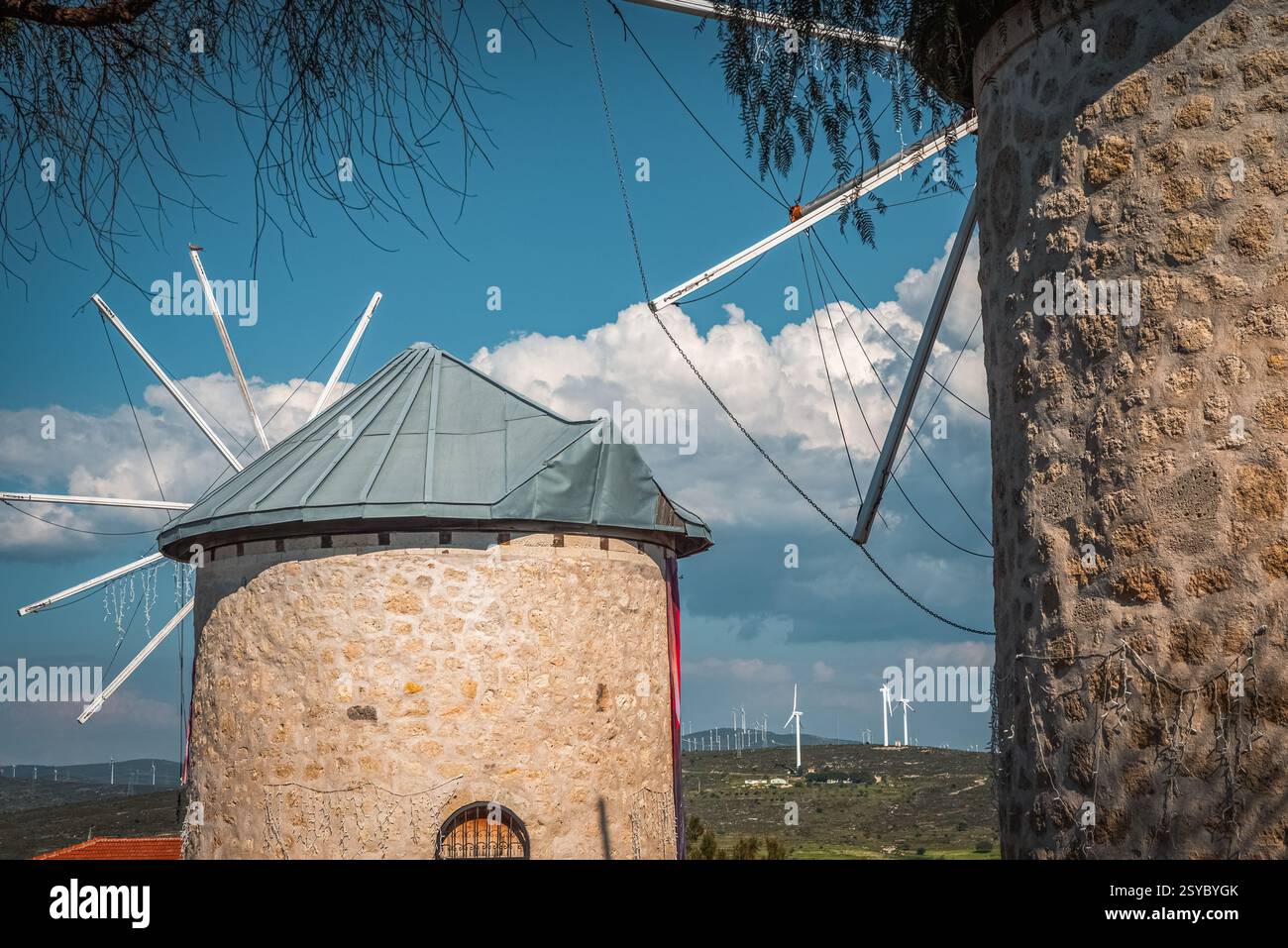 Historic Windmills of Alacati, Izmir, Turkey. Scenic Landmark Stock ...
