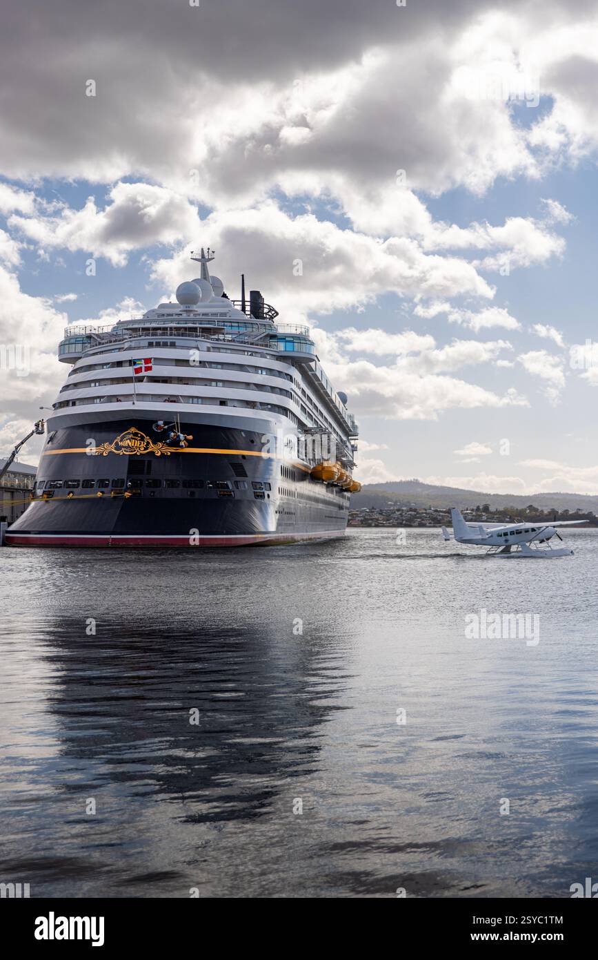 Disney Wonder cruise ship with seaplane on the water in Hobart Stock ...