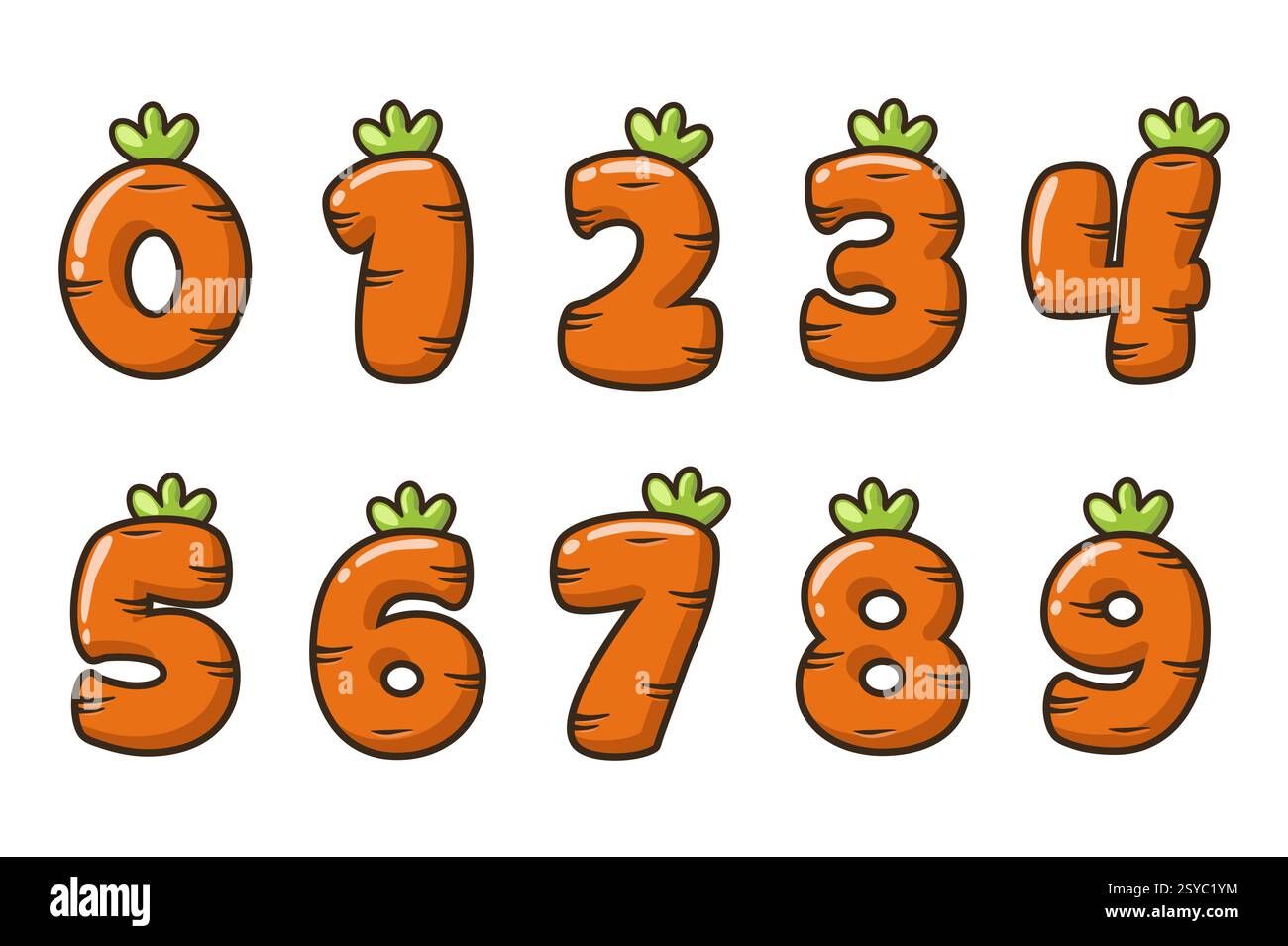 Cute carrot numbers. Cartoon of numbers with a vegetable concept ...