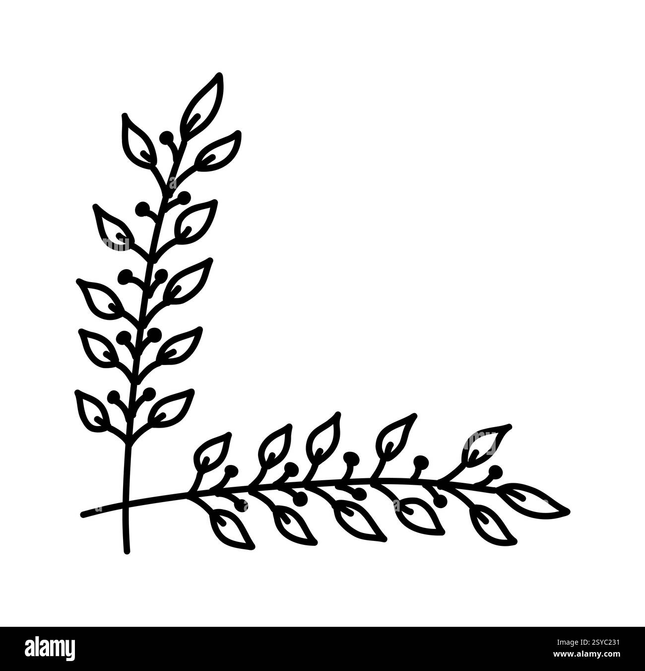 Hand-Drawn Botanical Corner Element, Minimalist Doodle Floral Design ...