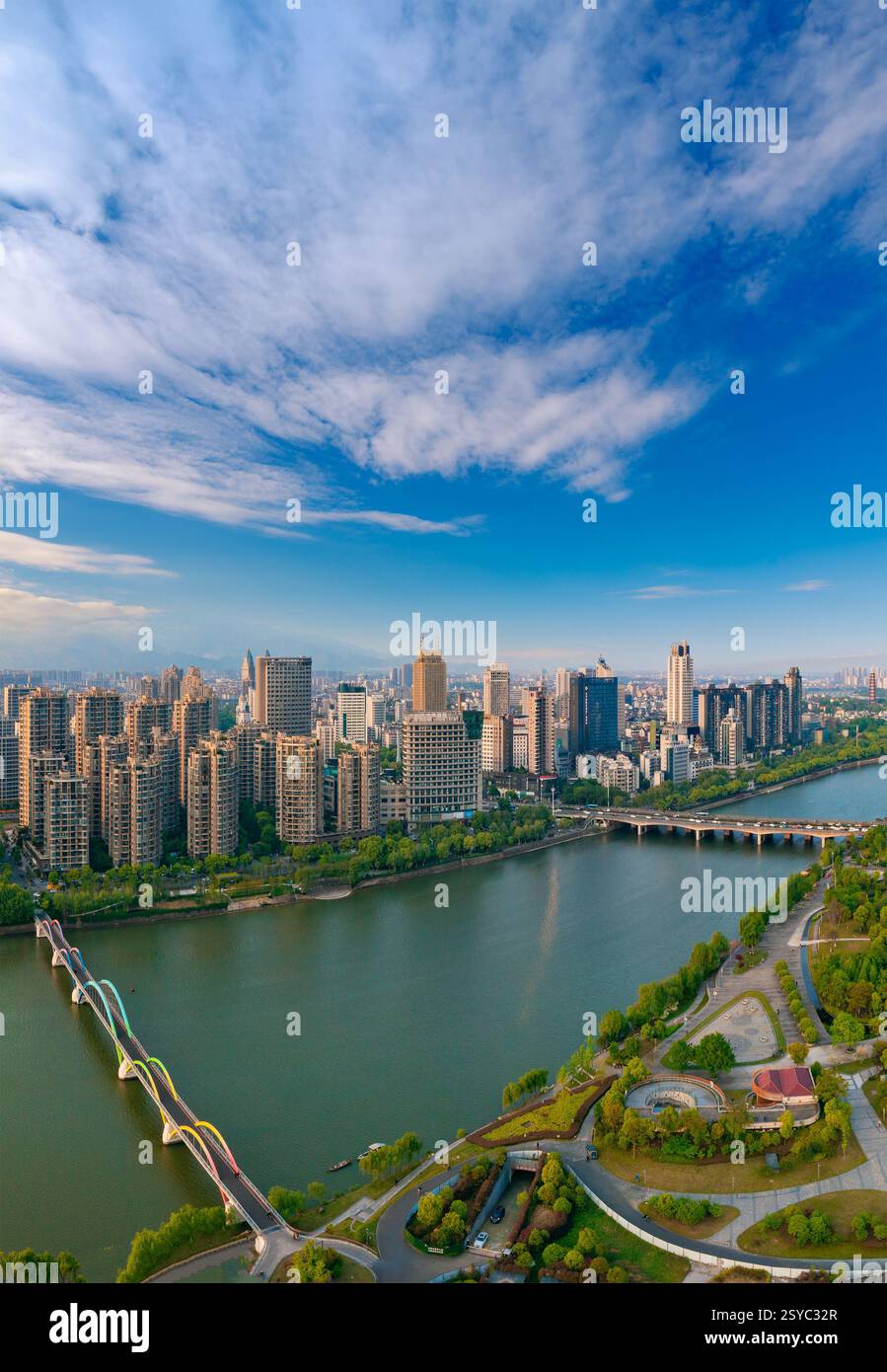 Urban environment at the intersection of Jinhua River, Dongyang River ...