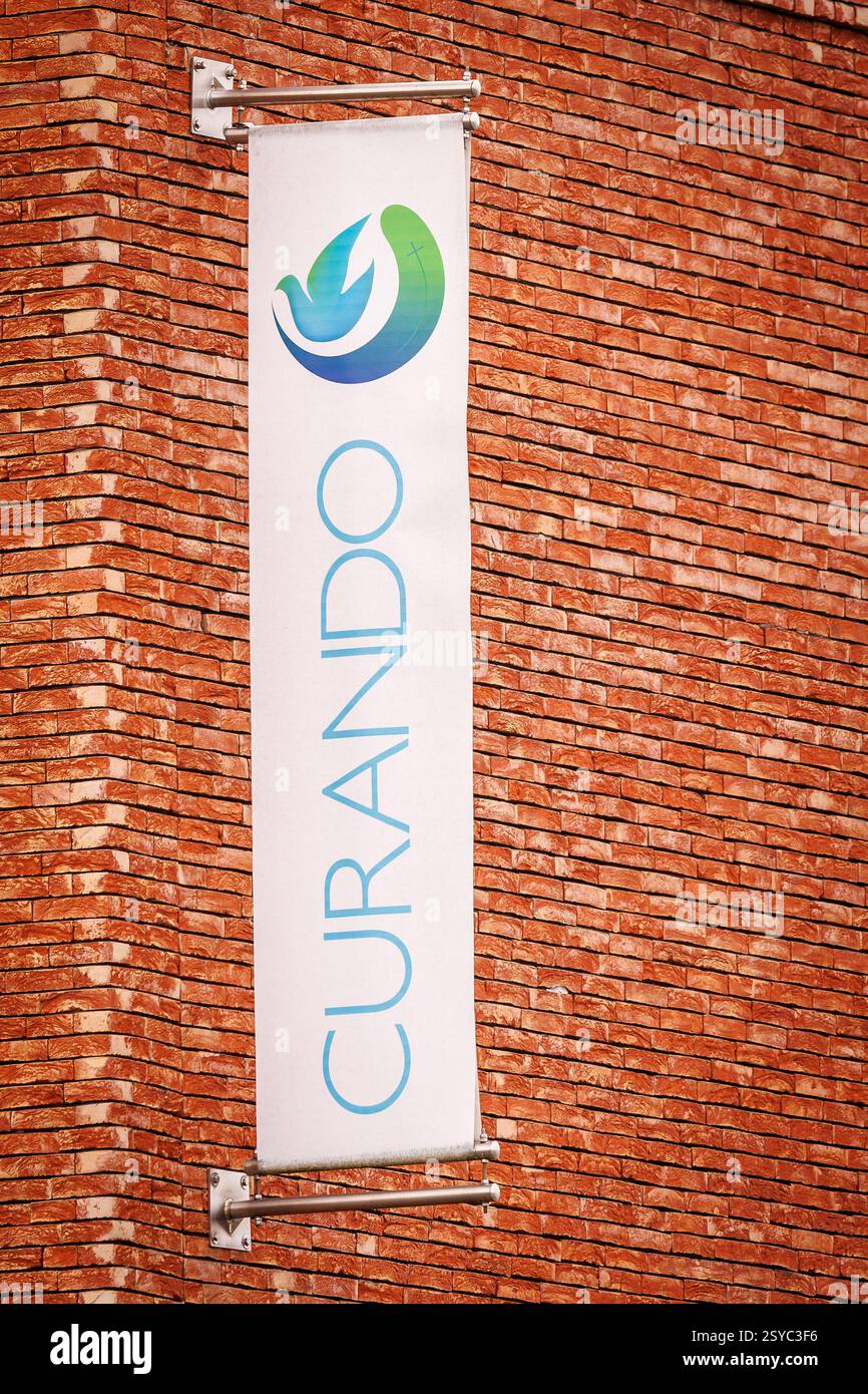 Dentergem, Belgium. 28th Feb, 2025. The Curando logo pictured at ...
