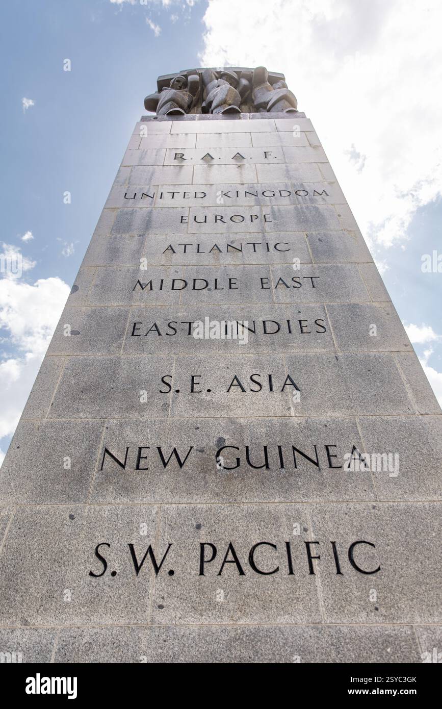 The cenotaph, War memorial pillar with WWII battle locations Stock ...