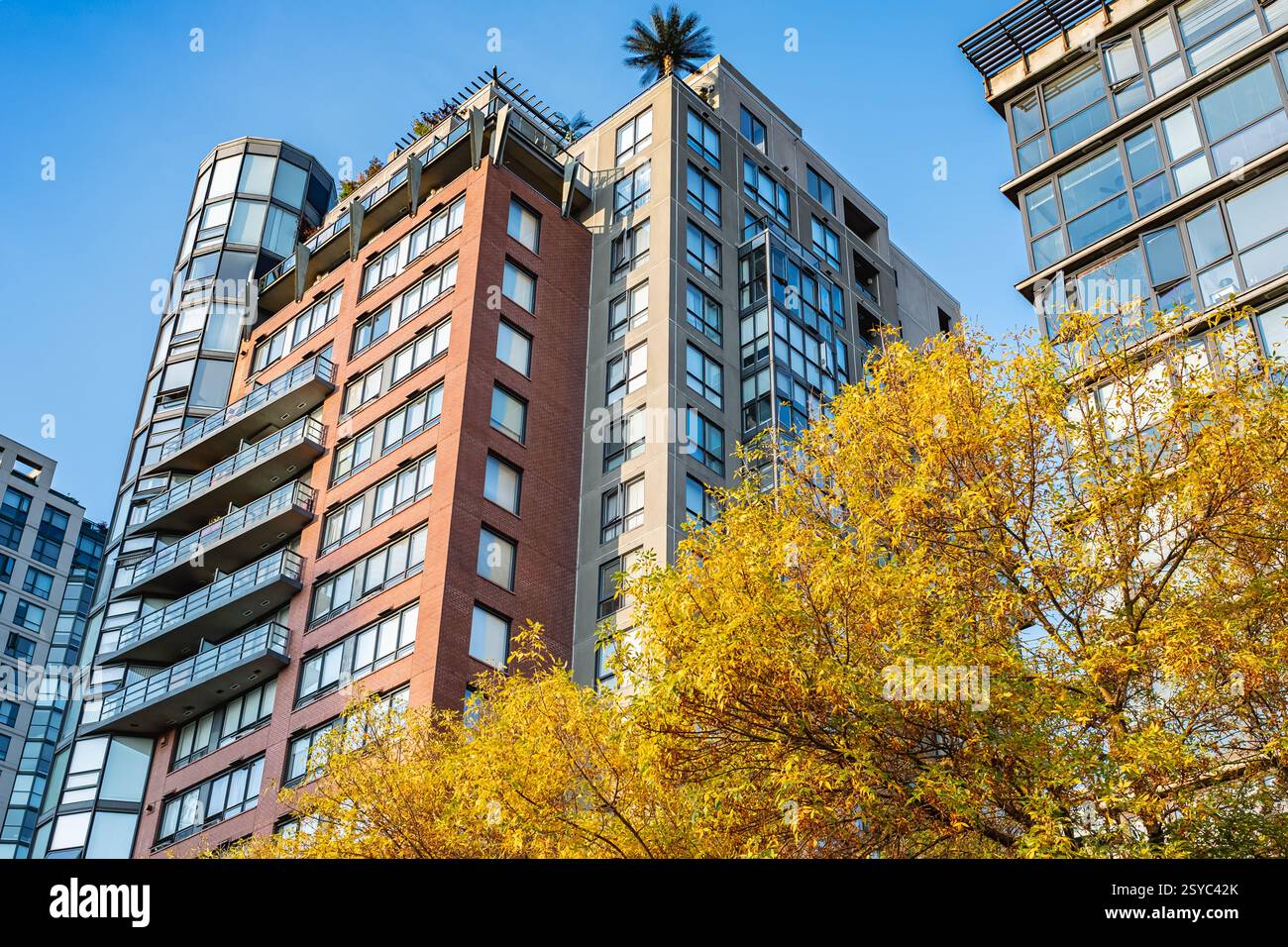 Multi-story apartment buildings complex in residential area. New ...