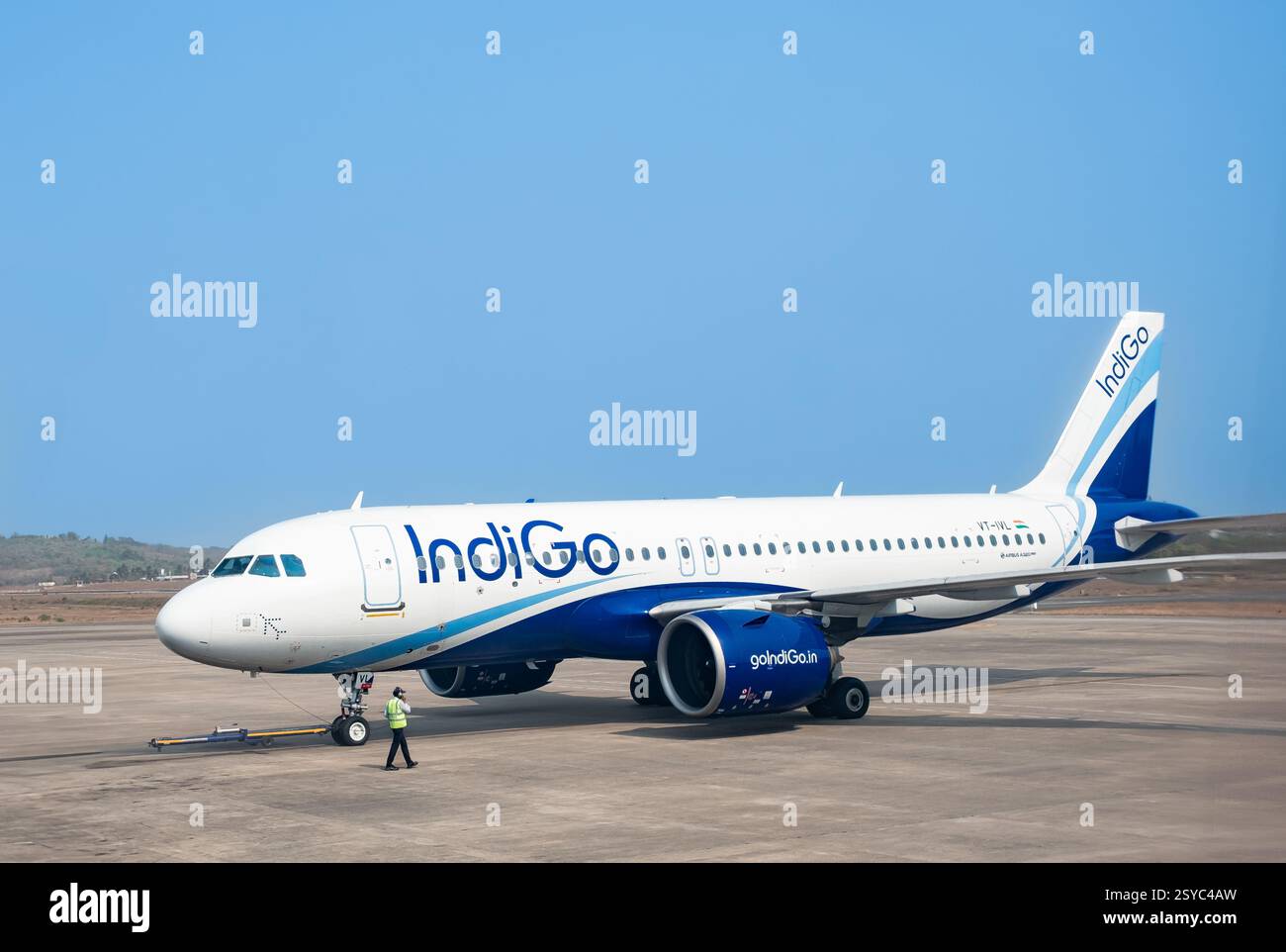 Indigo aircraft. View of aero plane at the international airport located at Mumbai India. Indigo ...