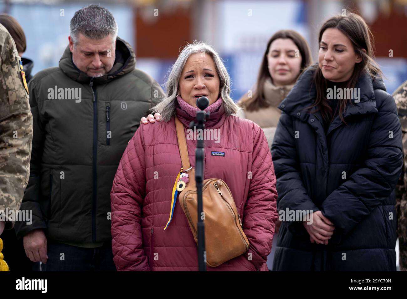 Mother Leslie Hertweck seen speaking at memorial service for her son ...
