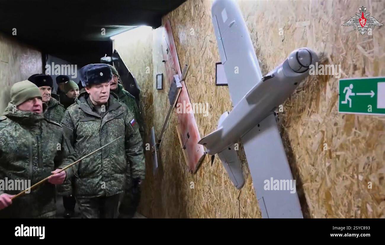 In this photo taken from video released by Russian Defense Ministry ...