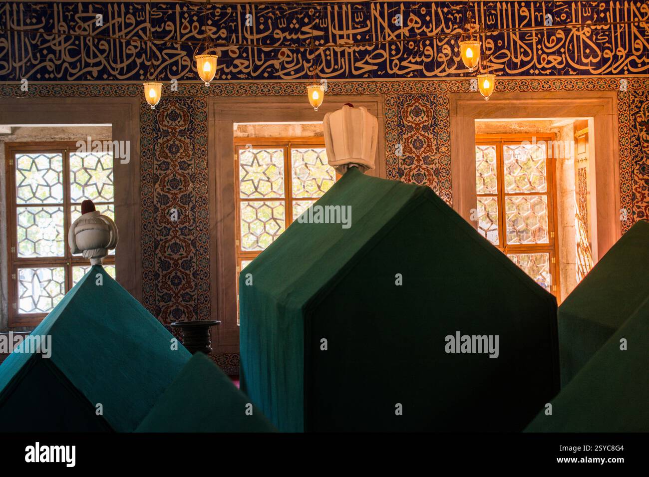 Rows of coffins in an ottoman turkish mausoleum tomb Stock Photo - Alamy