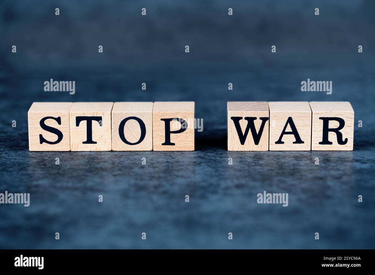 Stop war text on the wooden cubes on the blue background. Stop war ...