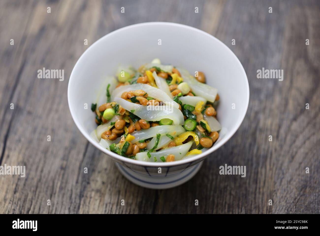 Ika-natto is a Japanese dish made by mixing squid sashimi with natto ...