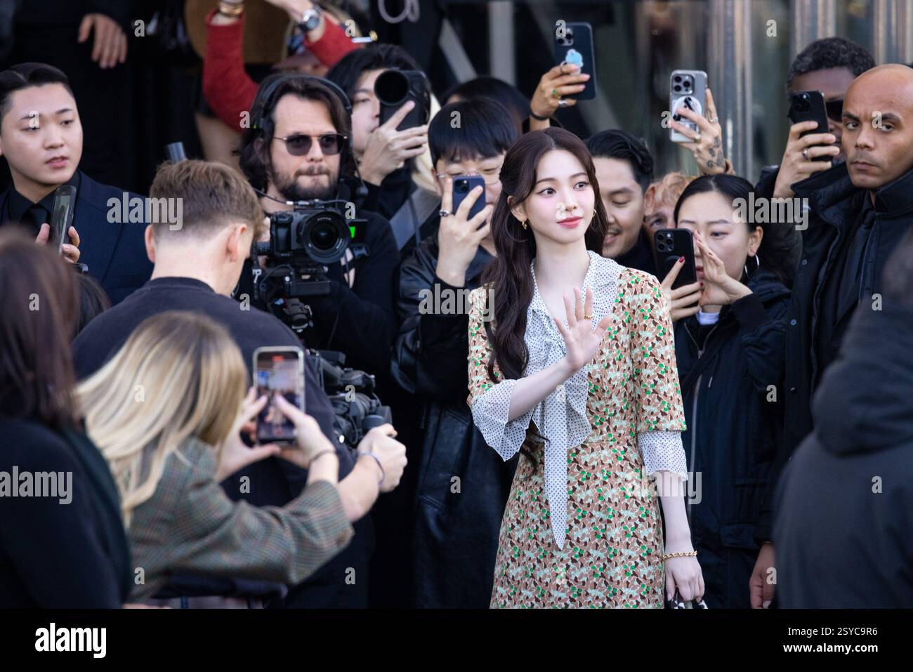 Milan, Italy. 27th Feb, 2025. Karina is seen arriving at the Prada fashion show during the Milan ...
