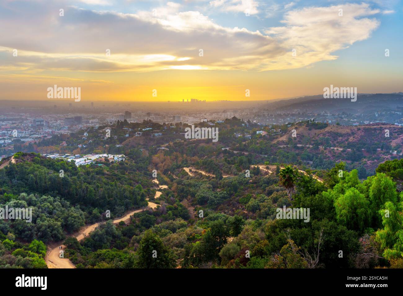 Captivating sunset view from Griffith Observatory showcasing sprawling ...