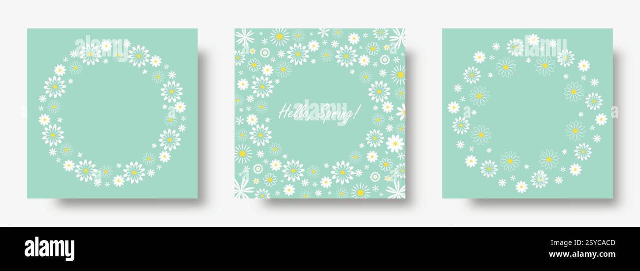 Square spring themed cards set. Collection of cute cozy green templates ...