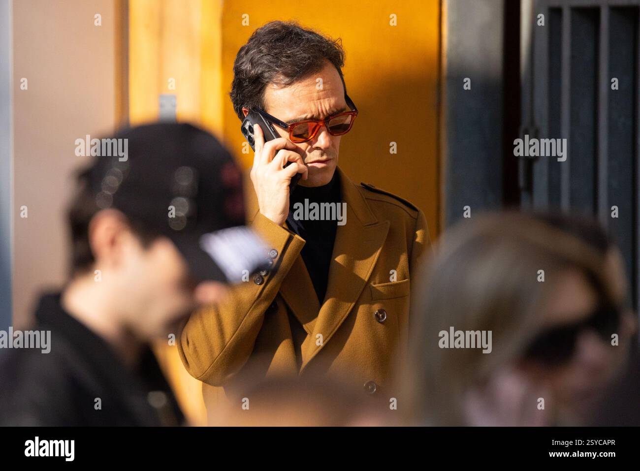 Emanuele Farneti is seen arriving at the Emporio Armani fashion show ...
