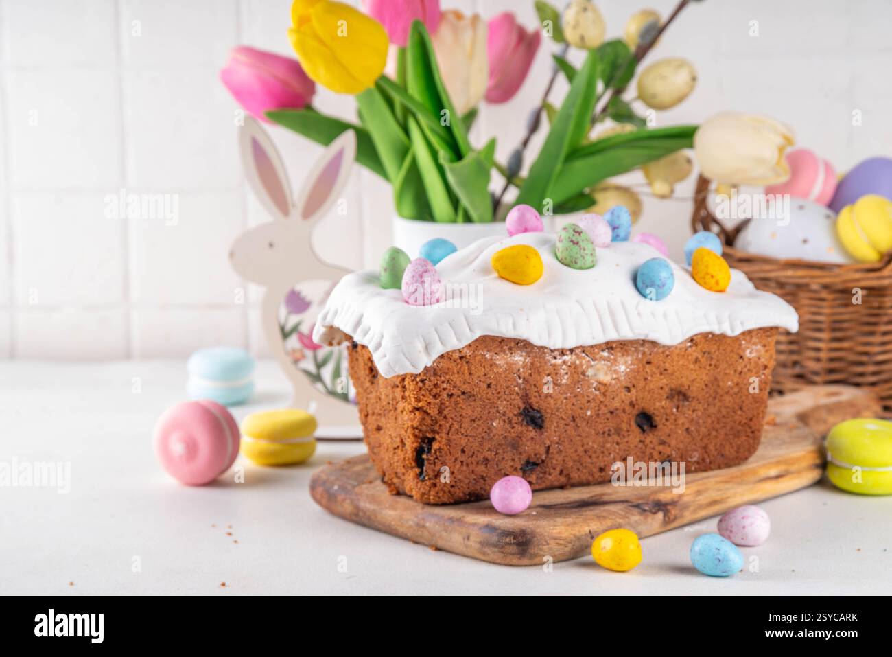 Easter simnel cake with marzipan decor and chocolate Easter eggs on top ...