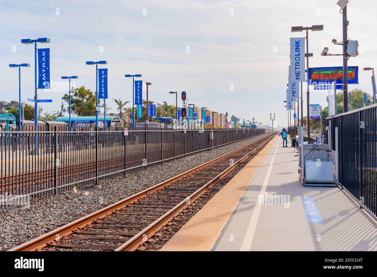 Oceanside, California - December 26, 2024: Wide-angle view of Oceanside station showing tracks ...