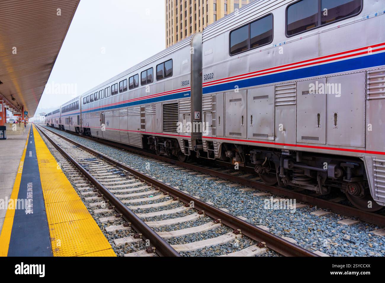 Los Angeles, California - December 30, 2024: Amtrak train cars ...