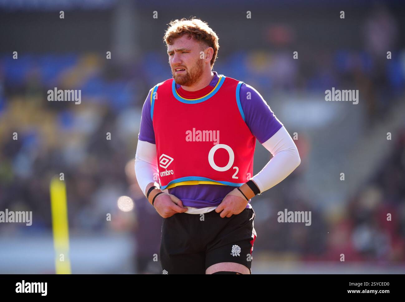 England's Ollie Chessum during a training session at LNER Community ...