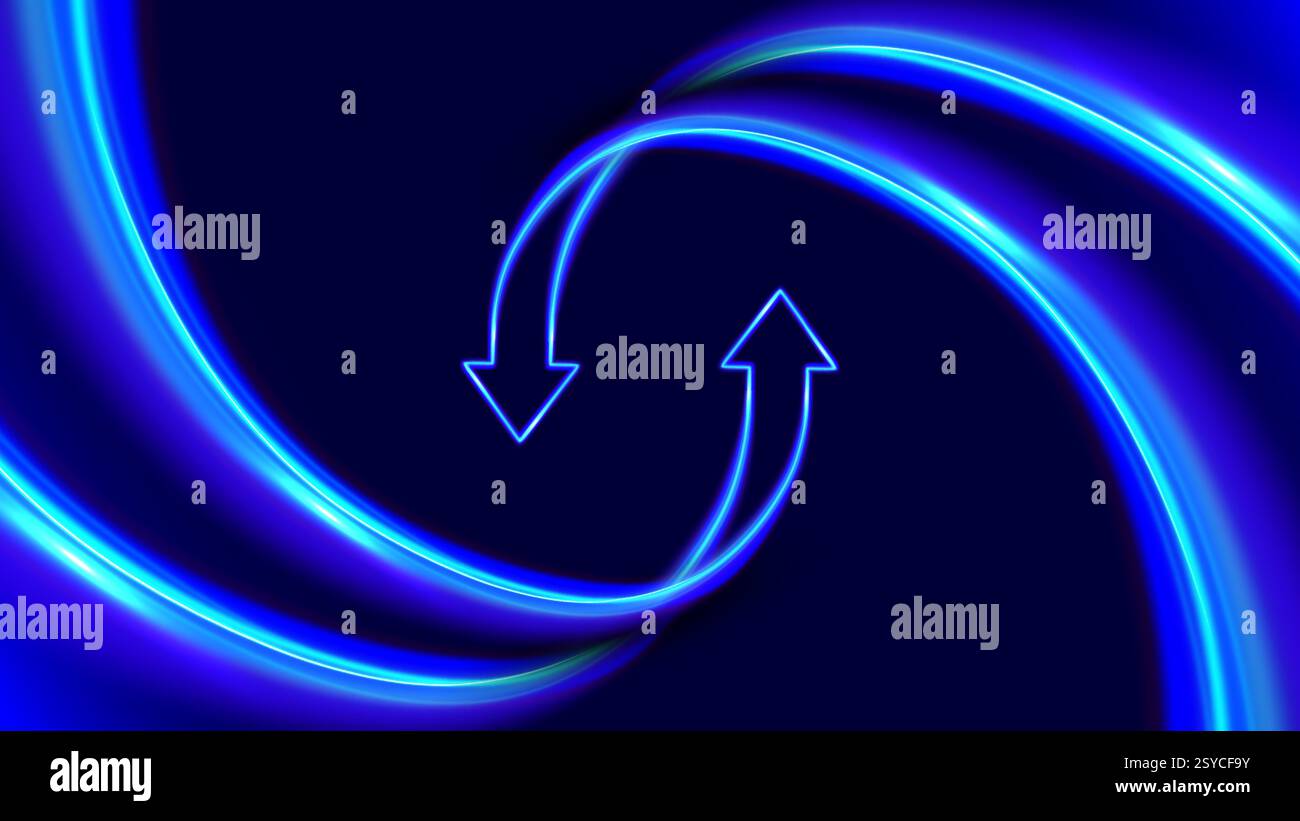 Circulation arrows in motion. Up and down trends. Futuristic 3D neon ...
