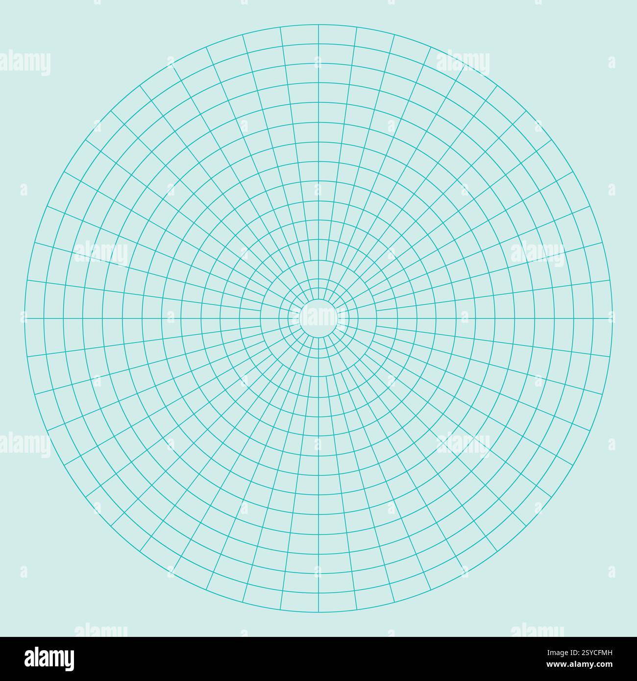 Polar coordinate circular grid isolated on white background. 360 degrees scale. Blank polar ...