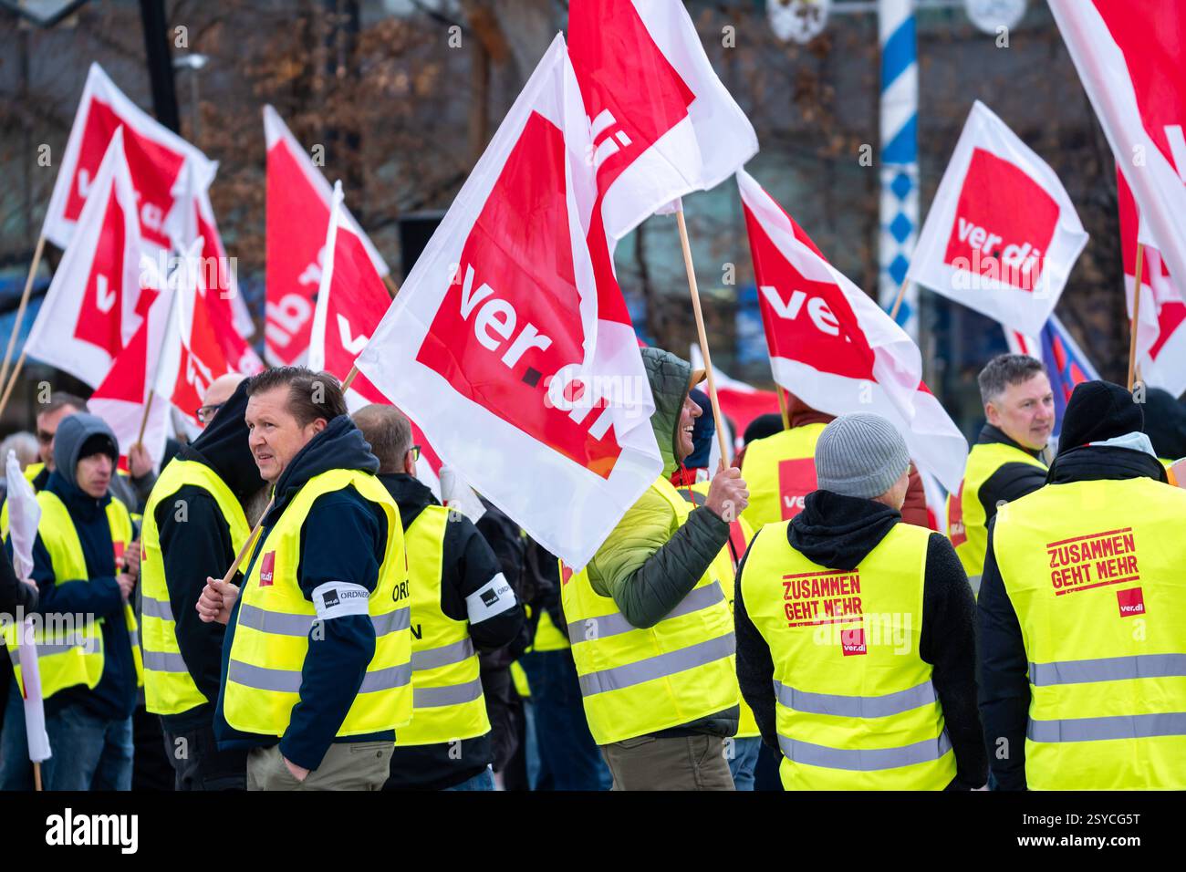 Munich, Bavaria, Germany - February 28, 2025: Verdi strike at Franz ...