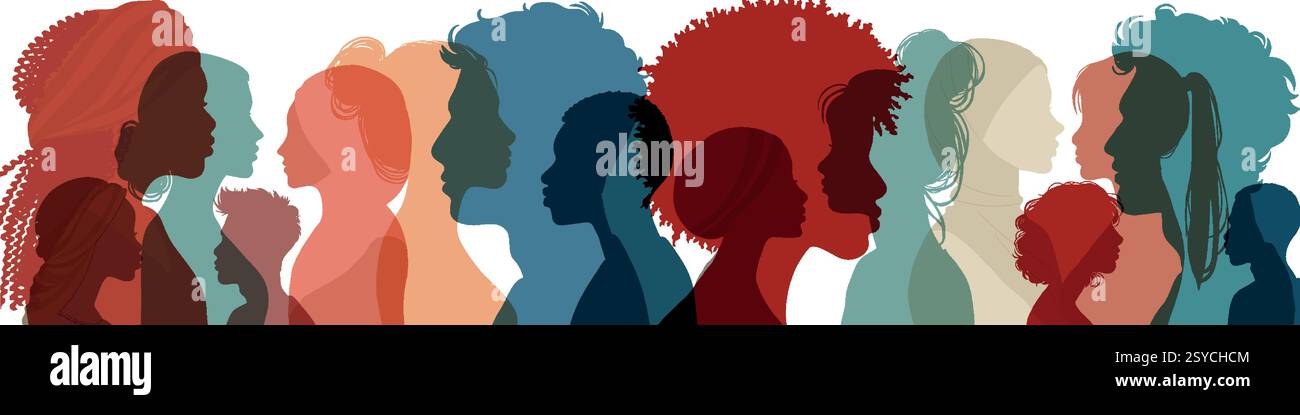 Silhouette profile group of men and women of diverse culture. Diversity ...