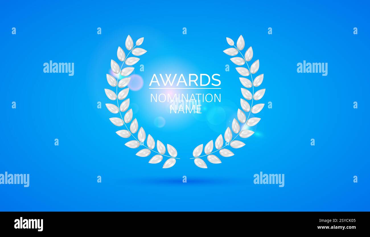 3D silver laurel wreath on a blue background. Elegant and prestigious ...