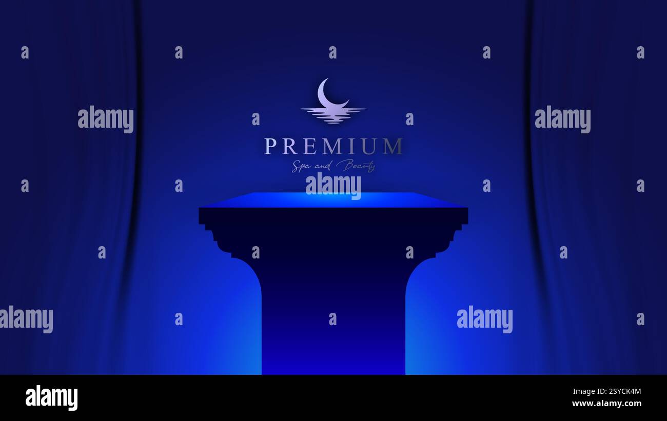 Elegant blue speech stand. Debate podium. Luxury background for ...