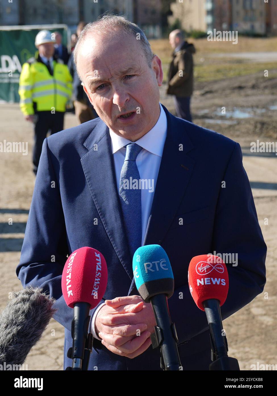 Taoiseach Micheal Martin speaking to the media at the official sod-turning of Land Development ...