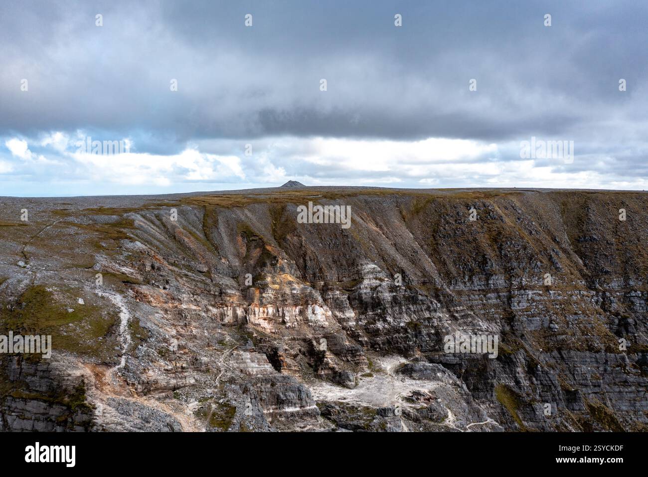 Aerial view of the Muckish mountain and the trail called miners path in ...