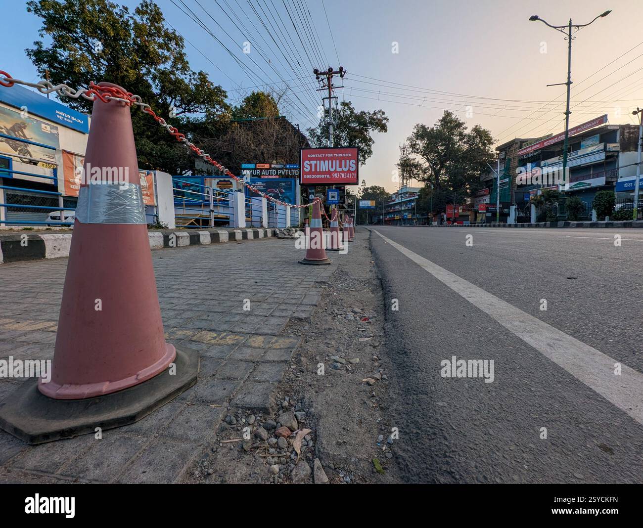 Feb15th2025 Dehradun Uttarakhand India. Traffic cones on pedestrian ...