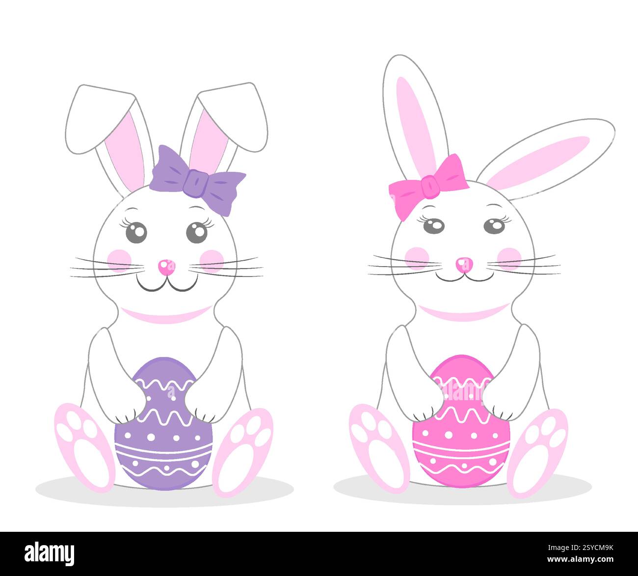 Bunny rabbits holding colorful Easter eggs in a cheerful vector ...