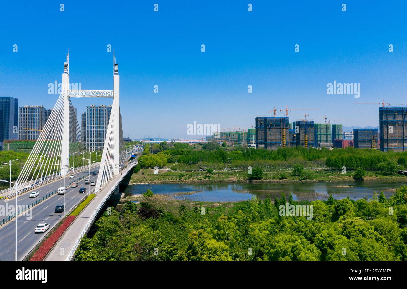 Urban environment of Shangbo Bridge, Yiwu City, Zhejiang Province ...