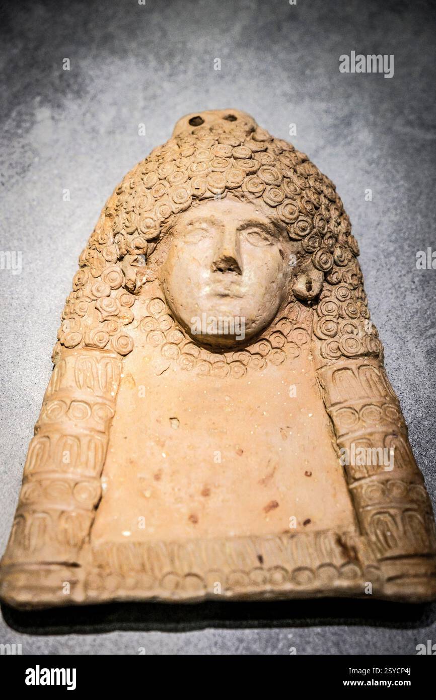 Female head, 400-300 BC, characteristic of Ibizan art, Archaeological ...