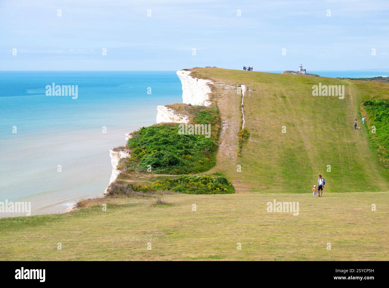 The white cliffs of Beachy Head and Belle Tout (Belle Toute) Lighthouse ...
