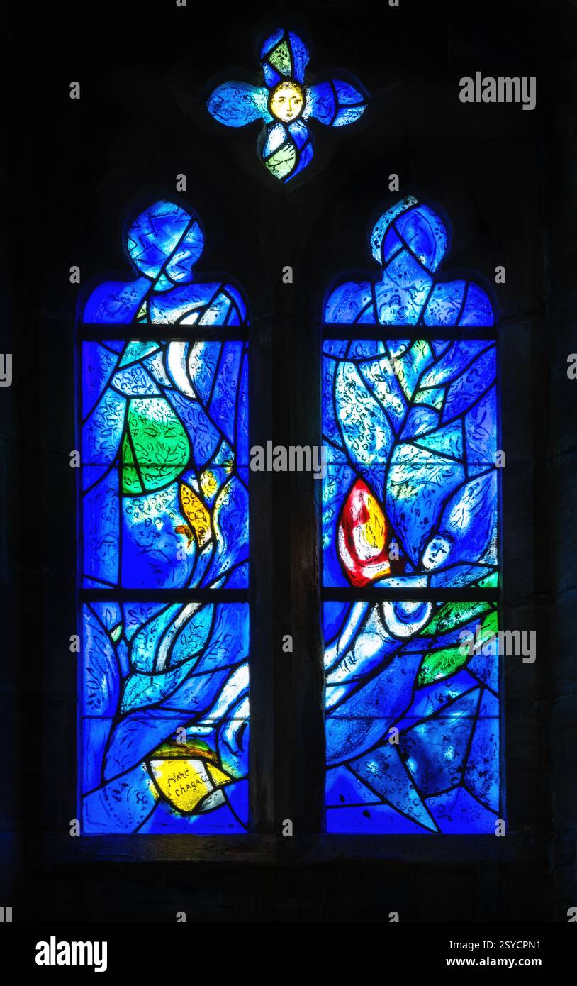 Stained glass window in All Saints Church , the only church in the ...