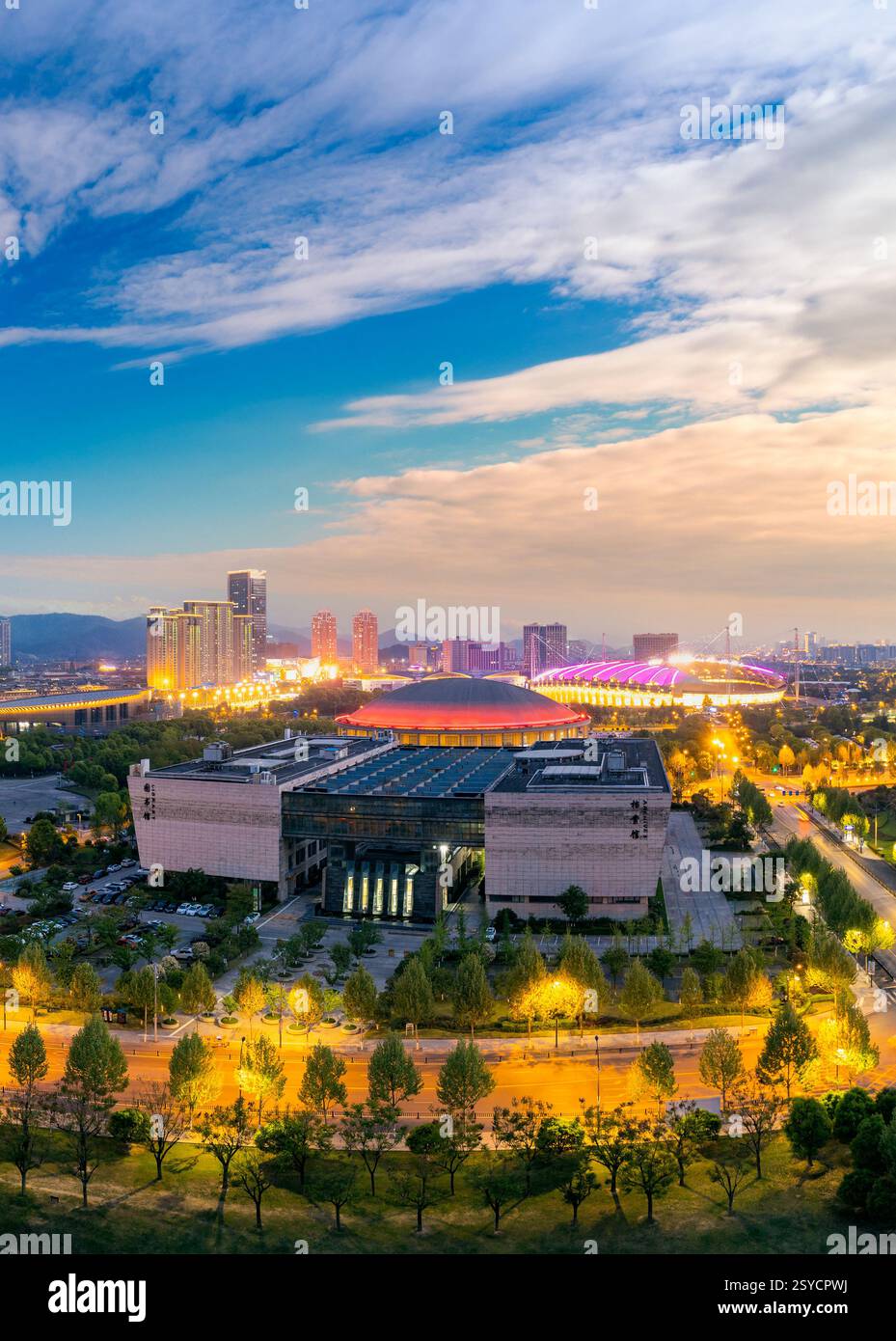 Aerial photography of Yiwu city at night, Zhejiang Province, China ...