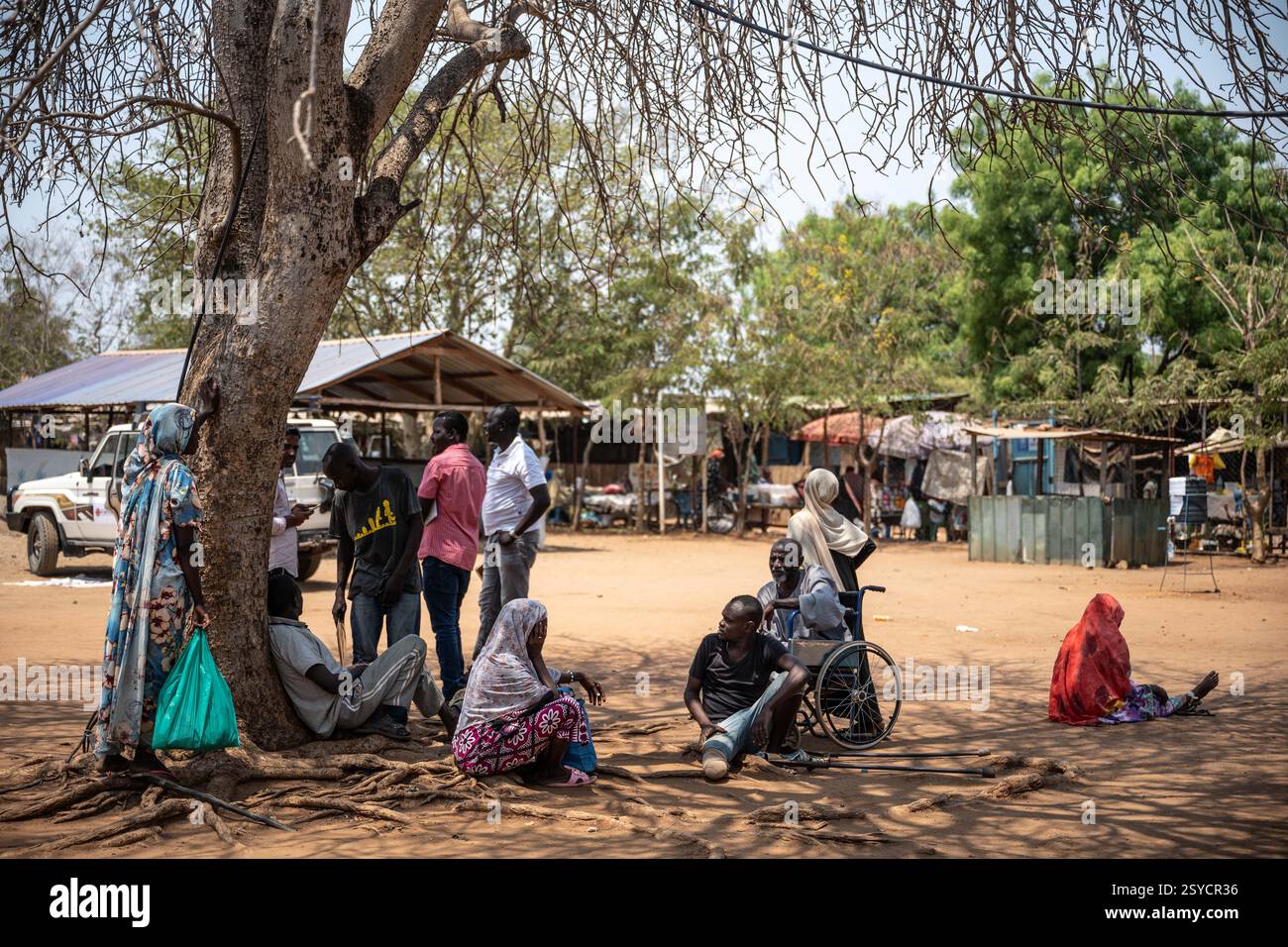 Juba, South Sudan. 27th Feb, 2025. Sudanese refugees wait outside the ...