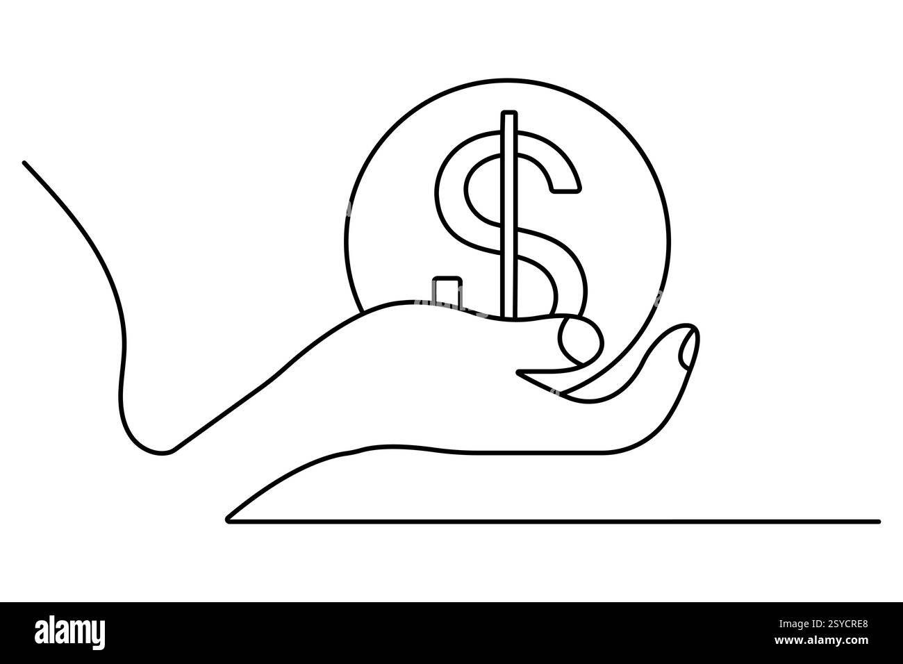 Dollar icon continuous one line drawing with dollar sign outline vector ...